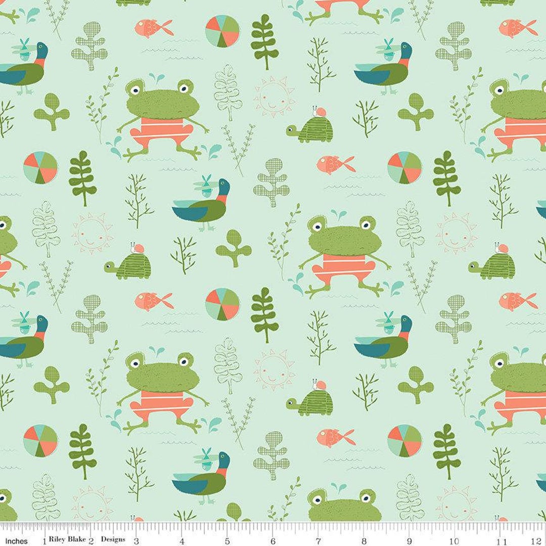 Frog Fabric by Half Yard, Children Fabric, Printed Quilting Cotton ...