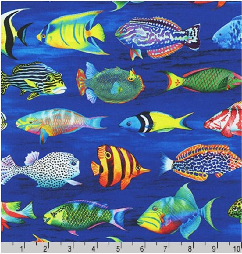Bright Fish Fabric by Half Yard Ocean Fabric Printed - Etsy