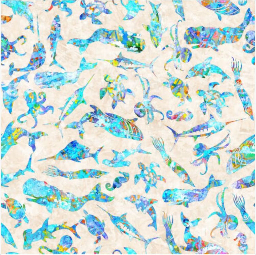 Bright Fish Fabric by Half Yard, Ocean Fabric, Printed Quilting Cotton ...