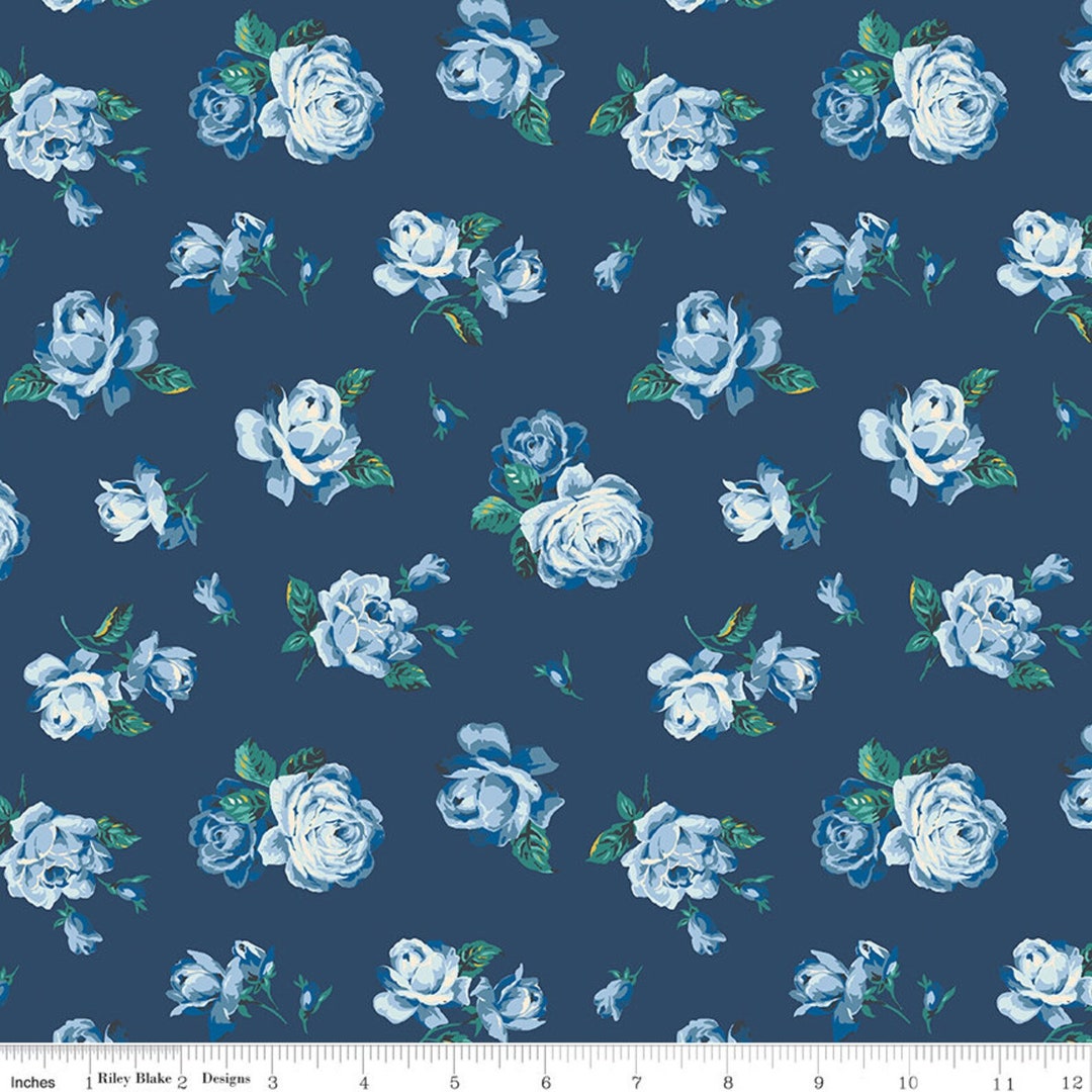 Floral Fabric by Half Yard, Blue Fabric, Printed Quilting Cotton ...