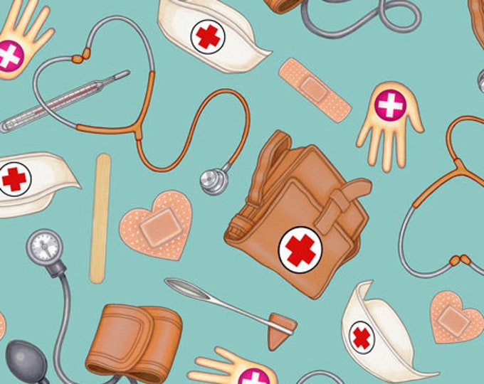 First Aid Fabric Doctor and Nurse Fabric by Andrea Lauren Red White ...