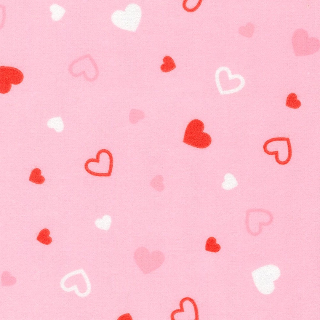 Heart Flannel Fabric by Half Yard, Pink Nursery Flannel, Robert Kaufman ...