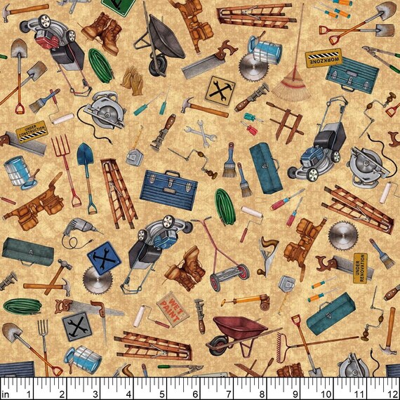 Tools on Tan Fabric by Half Yard Wrench Fabric Printed | Etsy