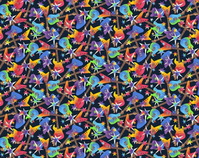 Rock Music Instrument Guitar Pattern Fabric by Little Smile Makers ...