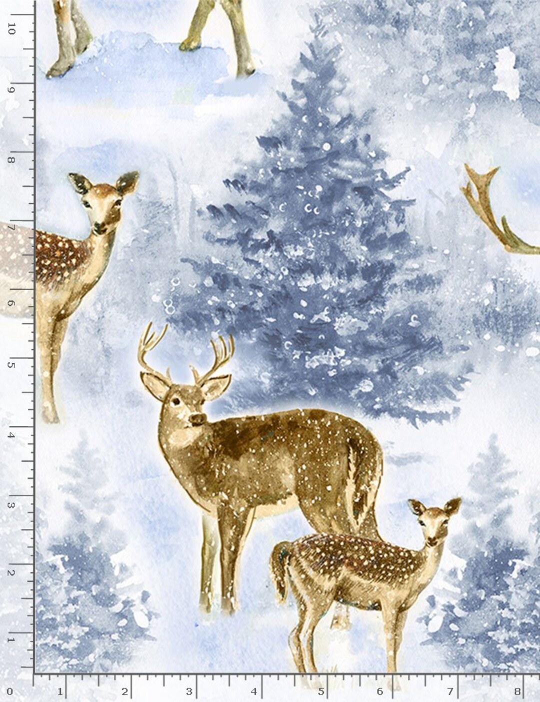 Winter Deer Fabric by Half Yard, Blue Deer Quilting Cotton, Winter Deer ...