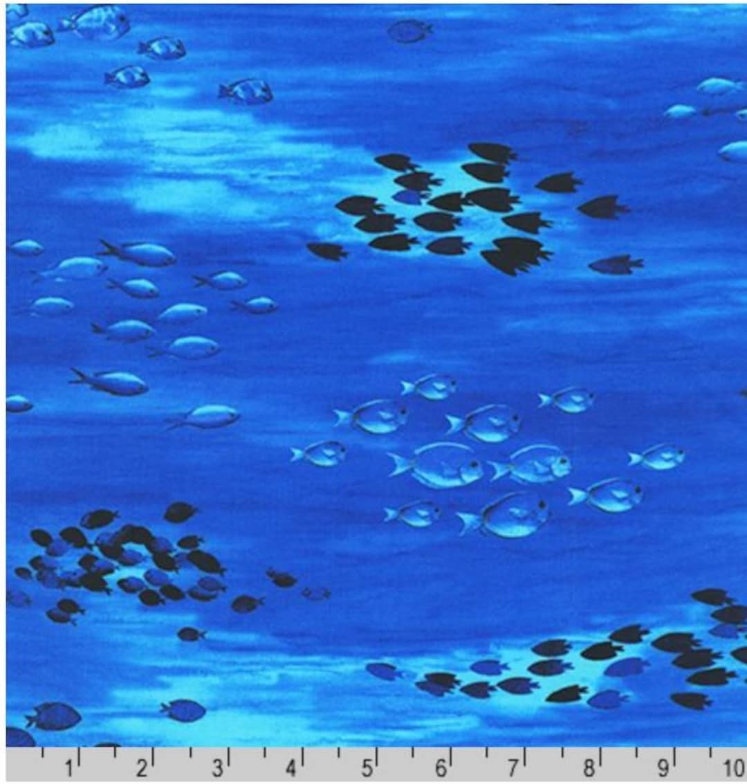 Blue Fish Fabric by Half Yard, Ocean Fabric, Printed Quilting Cotton ...