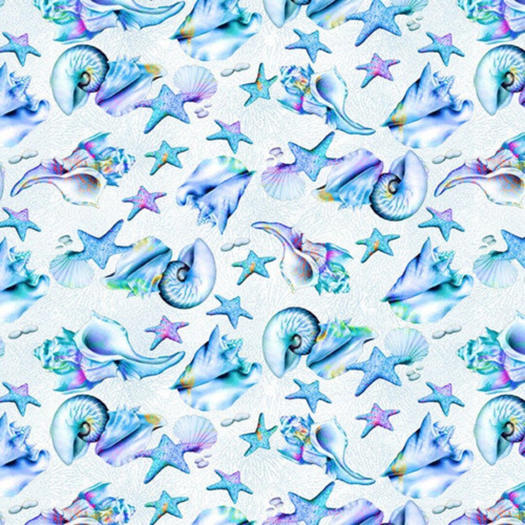 Sea Shell Fabric by Half Yard, Ocean Fabric, Printed Quilting Cotton ...