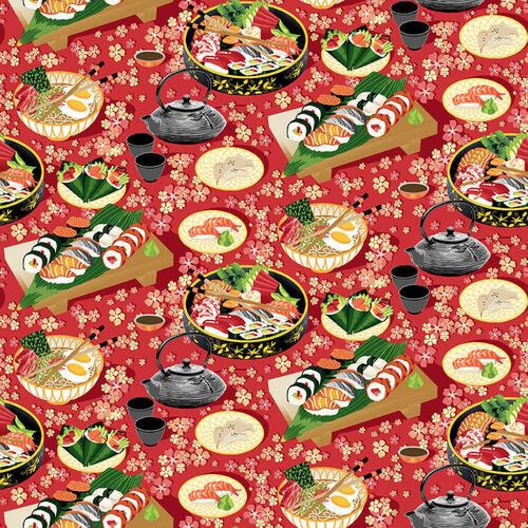 Sushi Fabric by Half Yard, Bento Box Cotton, Food Quilting Cotton, Soho ...
