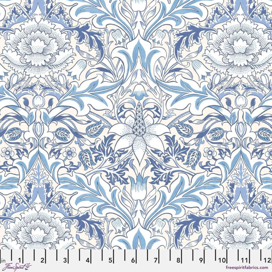 Blue Floral Fabric by Half Yard, Floral Cotton, Blue Flower Quilting ...