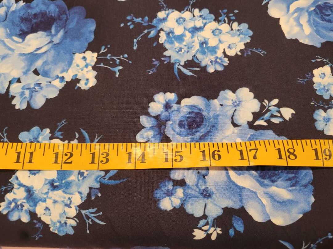Medium Blue Floral Fabric by Half Yard, Flower Cotton, Large Floral ...
