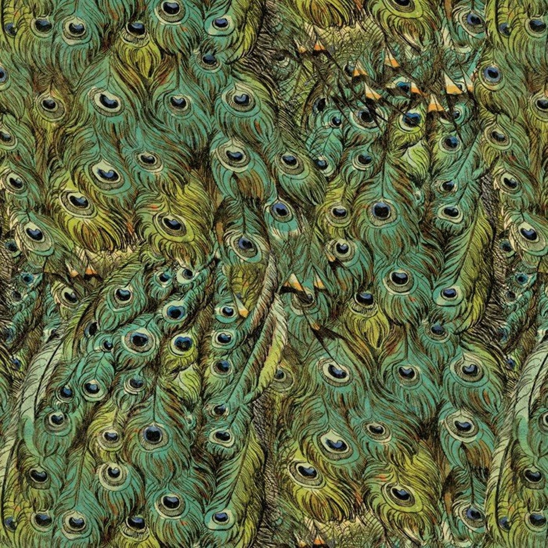 Feather Fabric by Half Yard, Peacock Feather Cotton, Bird Quilting ...