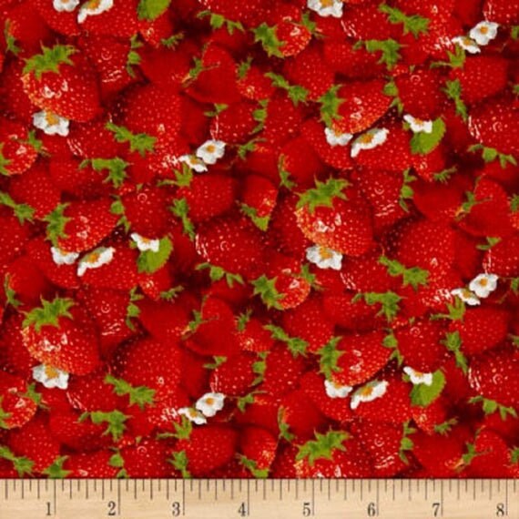Strawberry Fabric by Half Yard Strawberry Print Fabric | Etsy