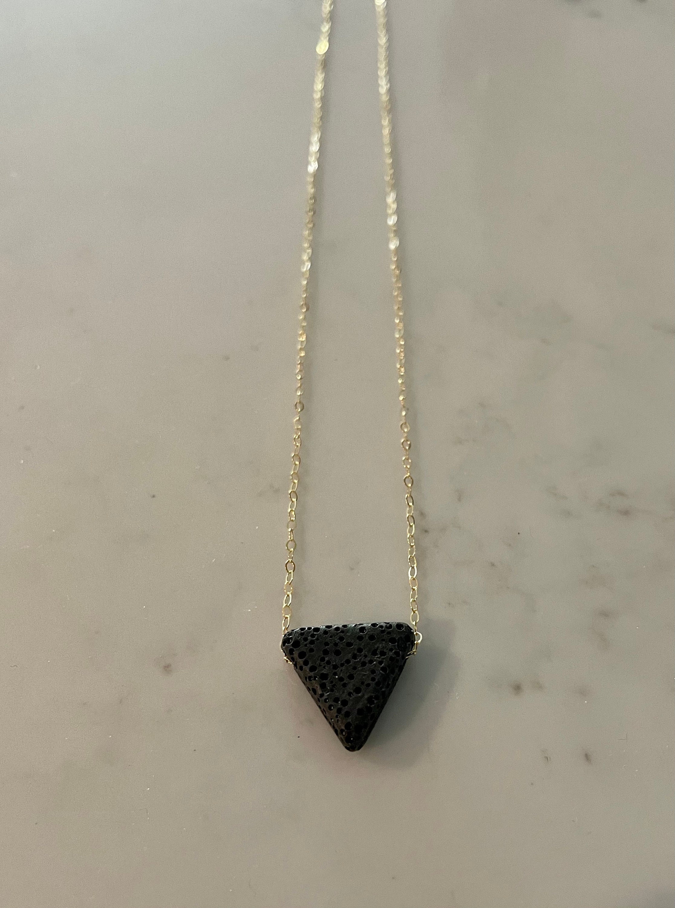 Lava Stone Triangle Diffuser Necklace, 14K Gold, Sterling Silver Chain ...