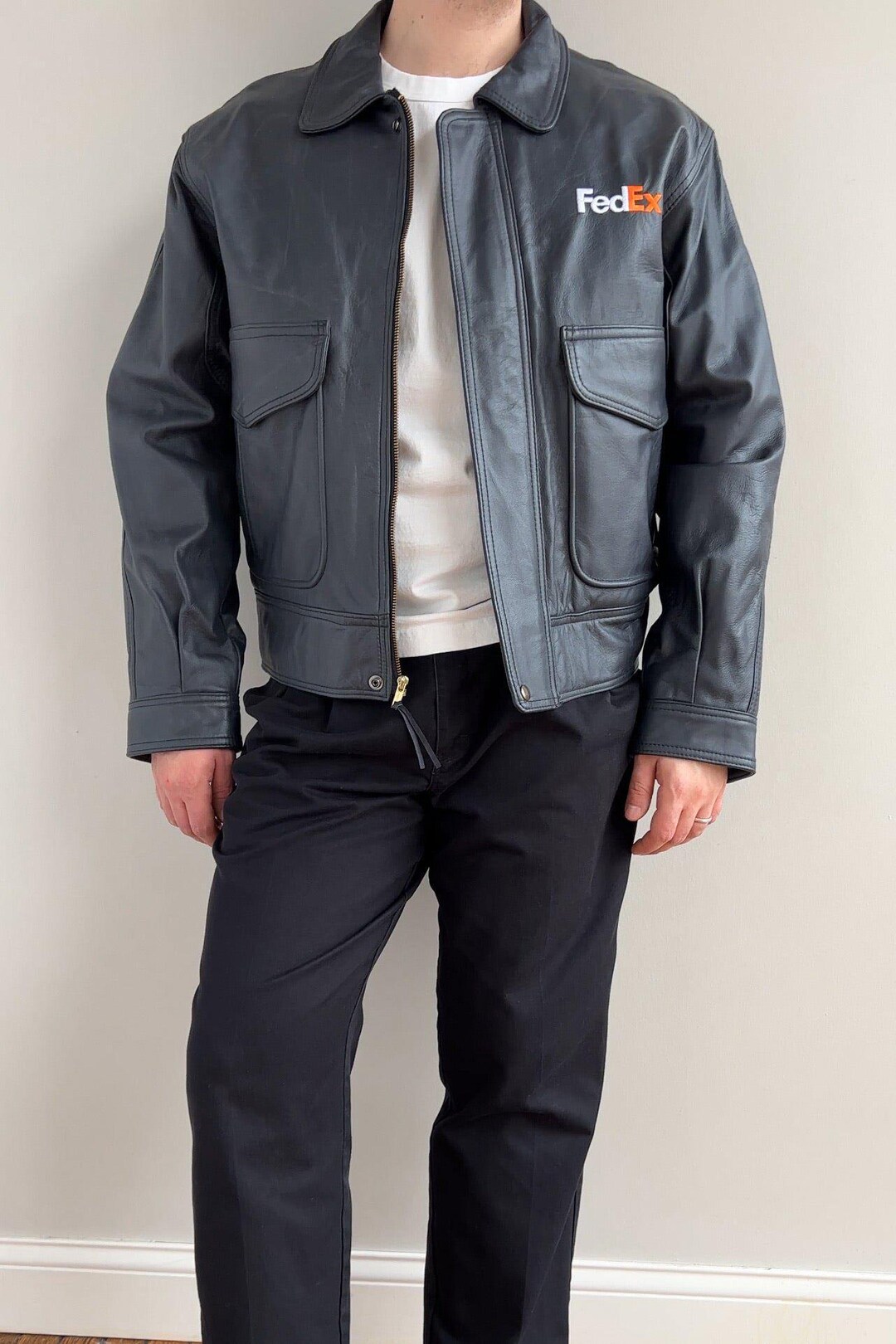 Vintage Men's Gray Fedex Leather Aviation Jacket - Etsy