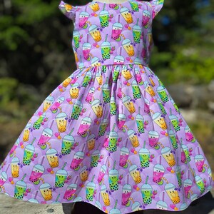 Boba Tea Dress Girls, Bubble Tea Party Dress, Party Dress Girls Boba ...