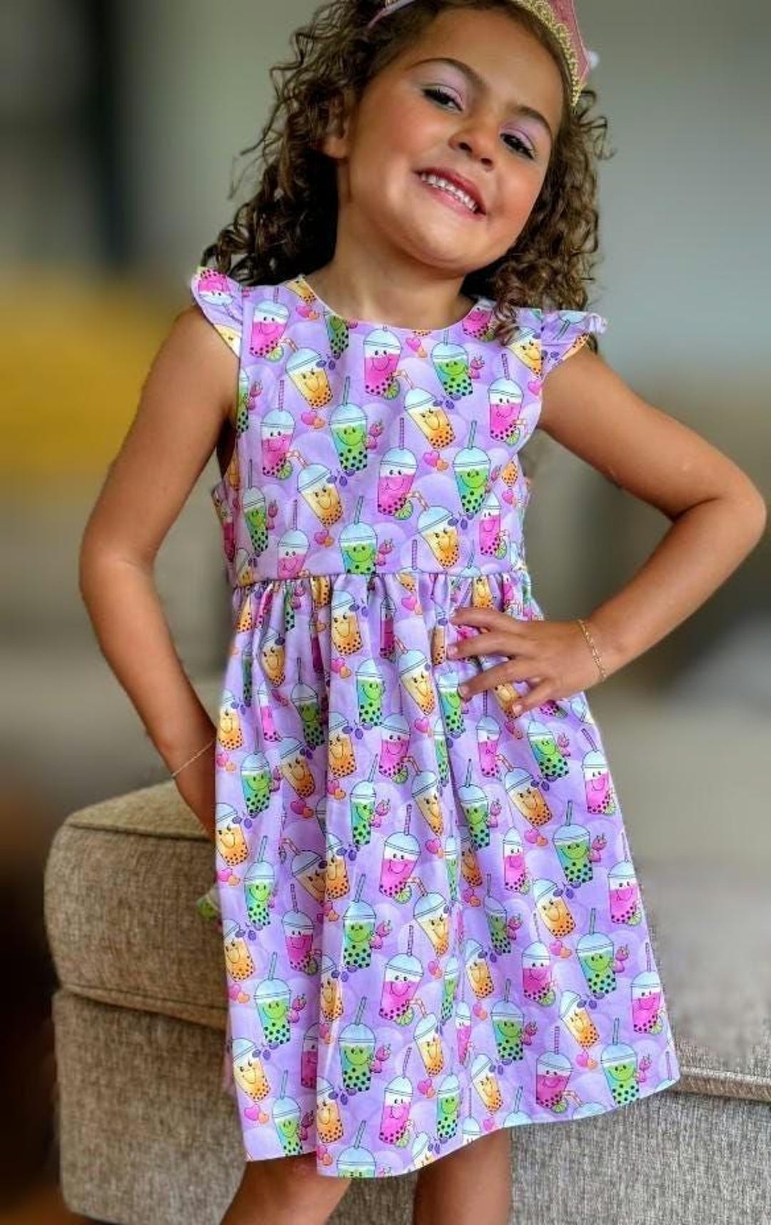 Boba Tea Dress Girls, Bubble Tea Party Dress, Party Dress Girls Boba ...