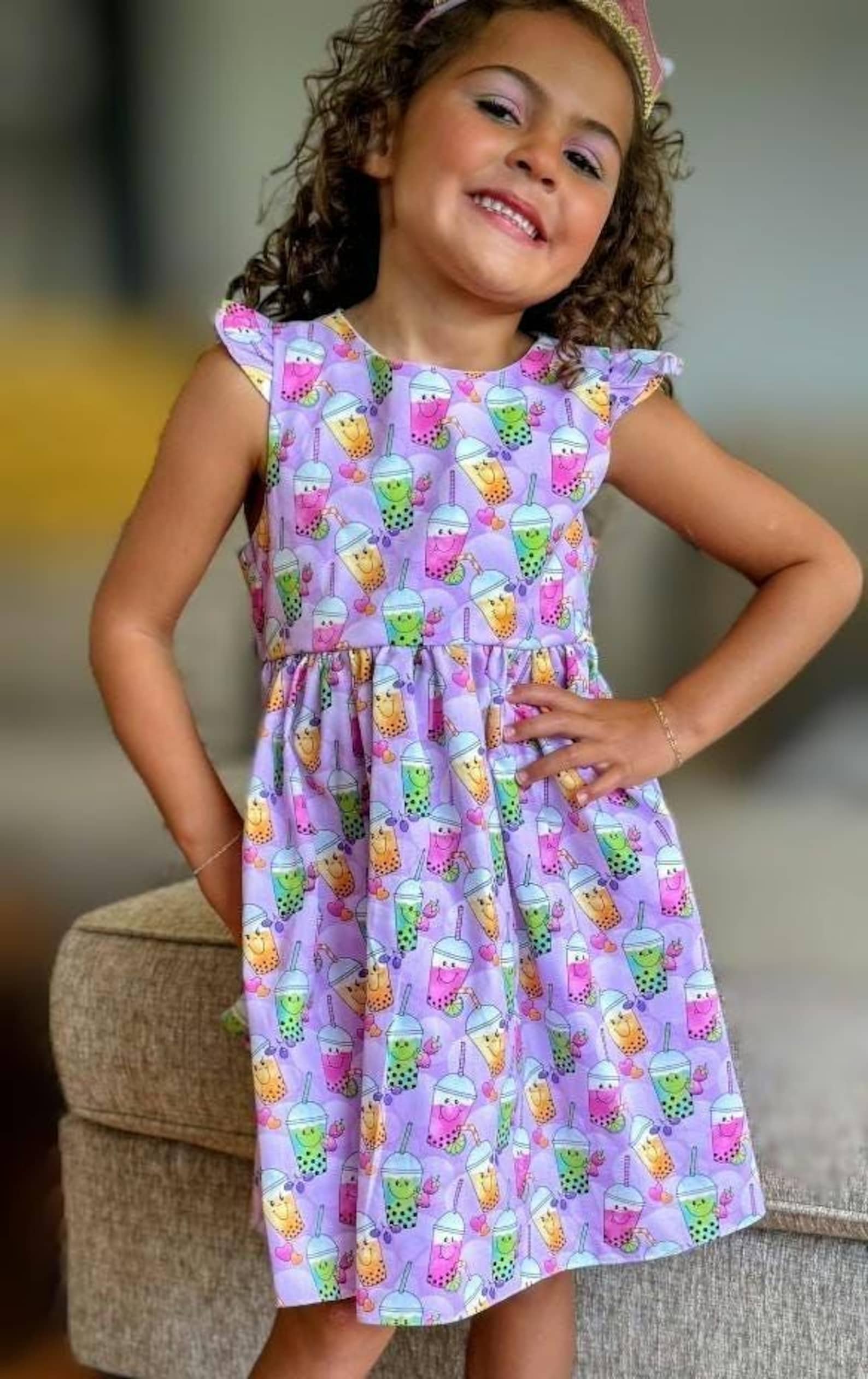 Boba Tea Dress Girls, Bubble Tea Party Dress, Party Dress Girls Boba ...