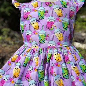 Boba Tea Dress Girls, Bubble Tea Party Dress, Party Dress Girls Boba ...