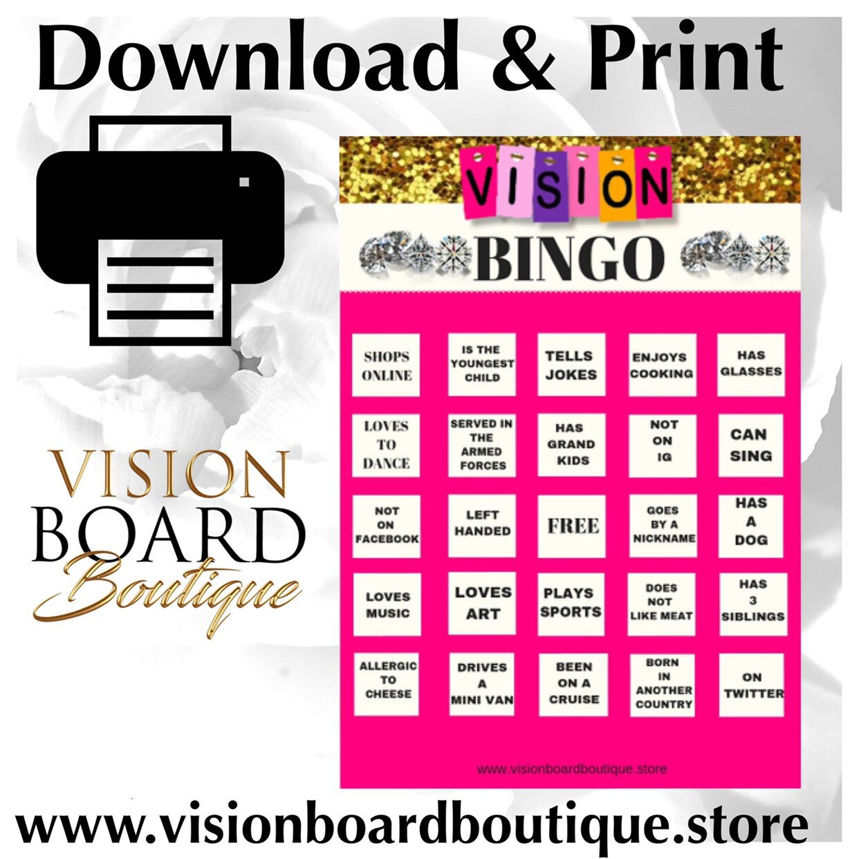 Vision Board Party Bingo Sheet Printable Sheet Bingo | Etsy