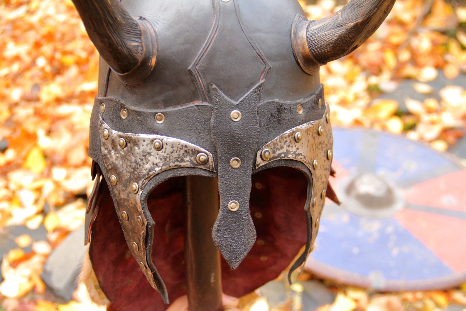 Viking Battle Helmet With Horns Medieval Knight Celtic Larp | Etsy