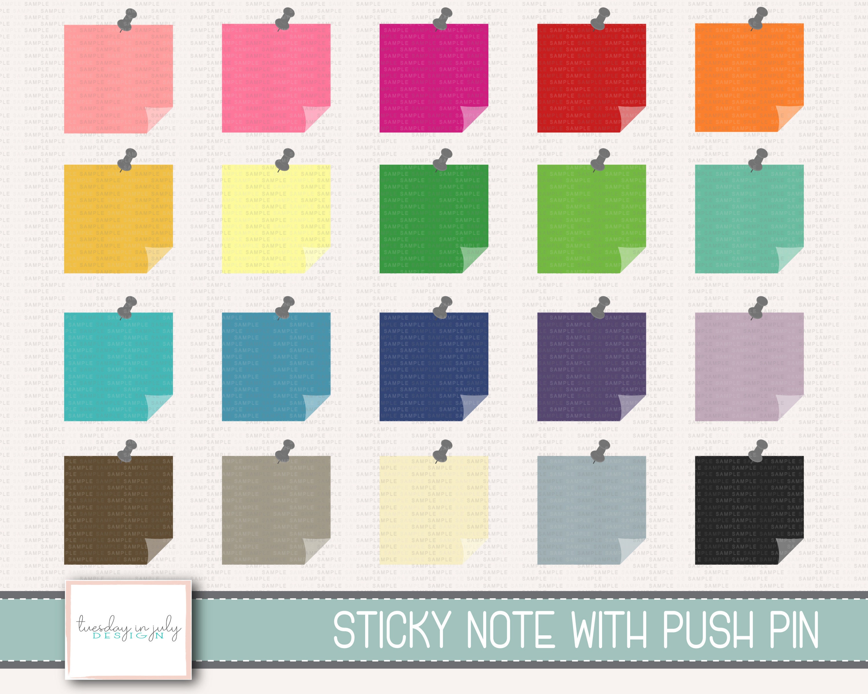 Sticky Note Sticky Note with Push Pin Clipart Set | Etsy