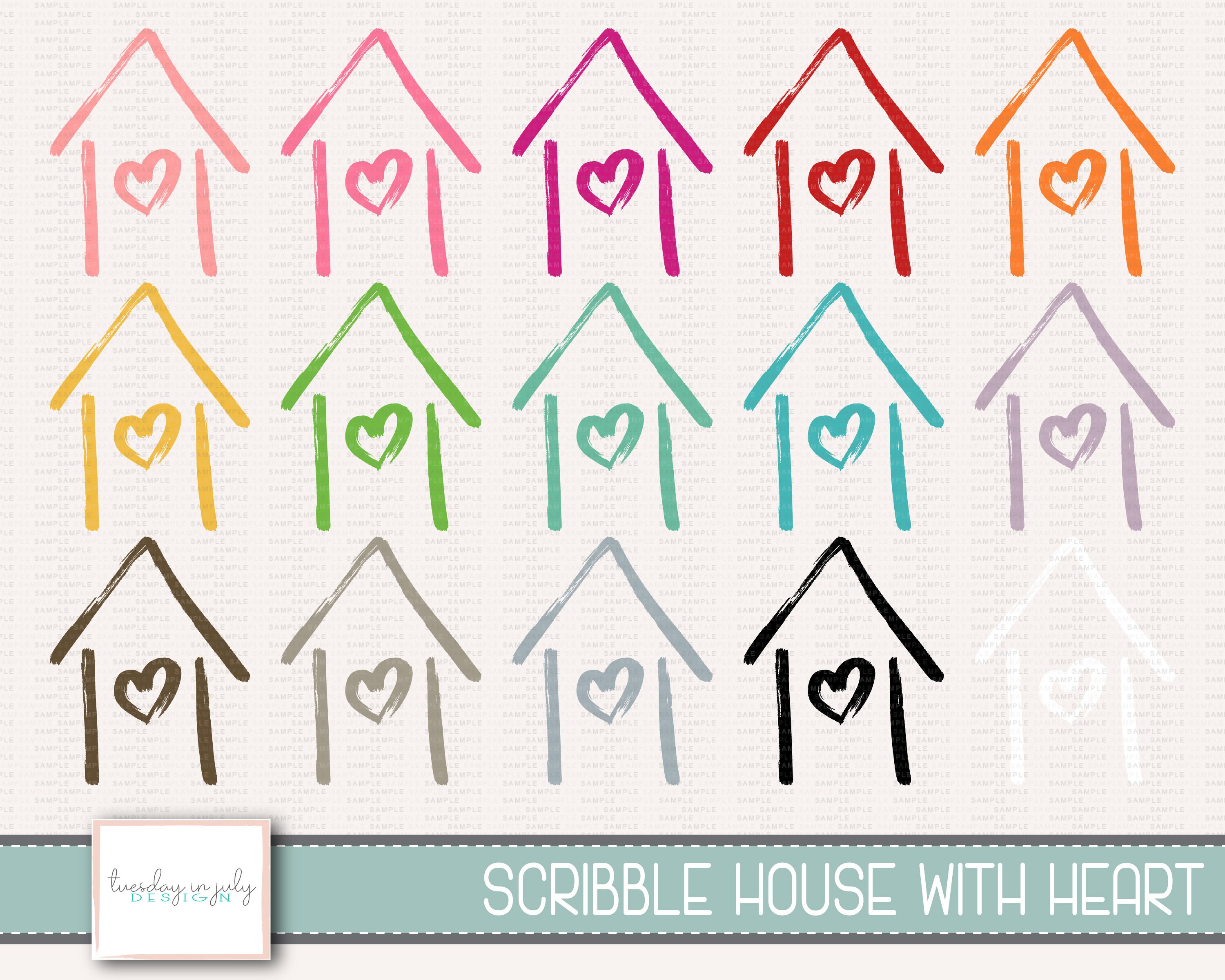 Scribble House With Heart House Home Heart Clipart Set - Etsy