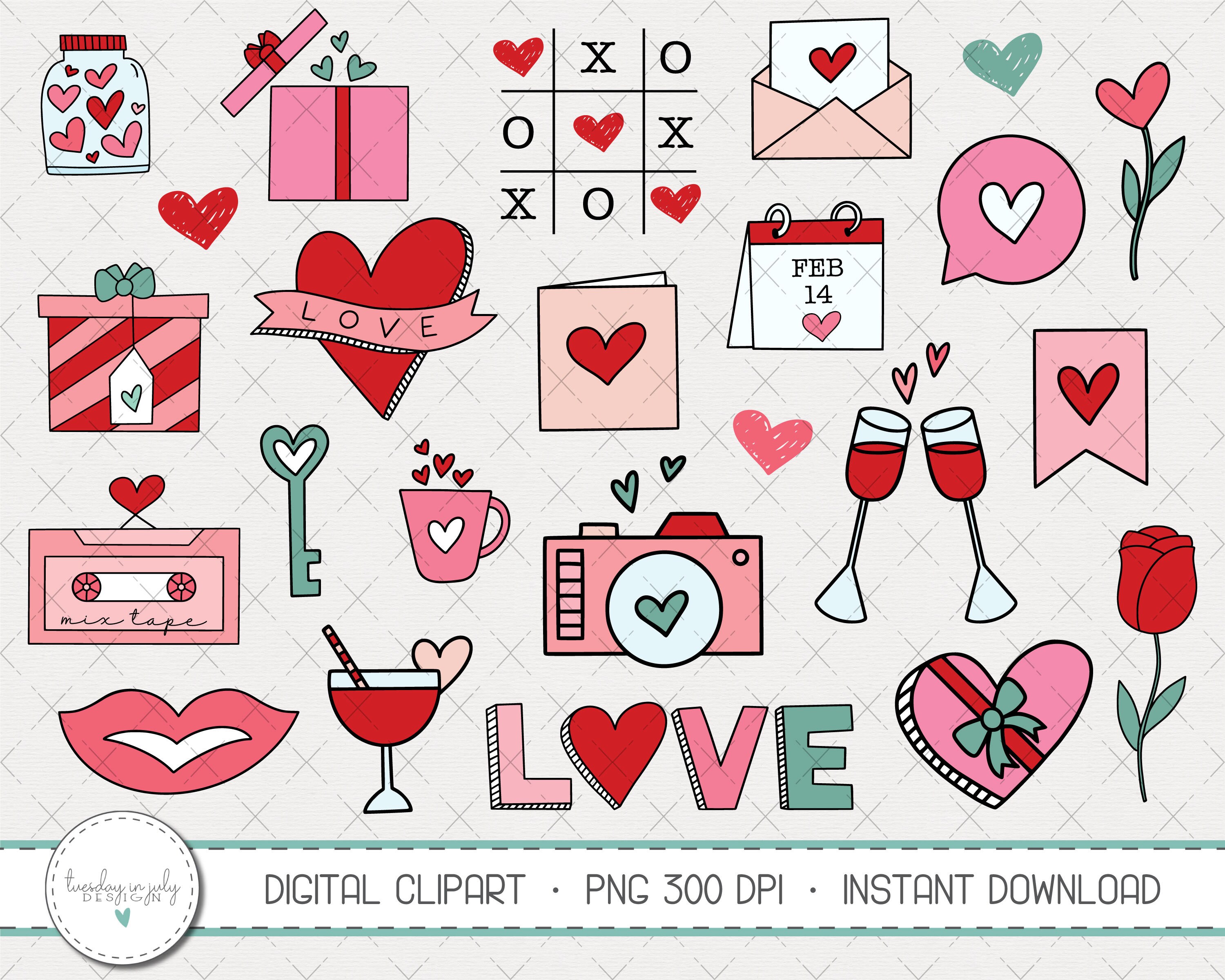Valentine's Day Clipart Set, Valentine Clipart, Love Clipart, Valentine ...