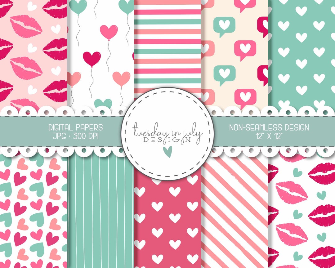 Valentine's Day Digital Paper Pack, Heart Patterns (commercial Use) - Etsy