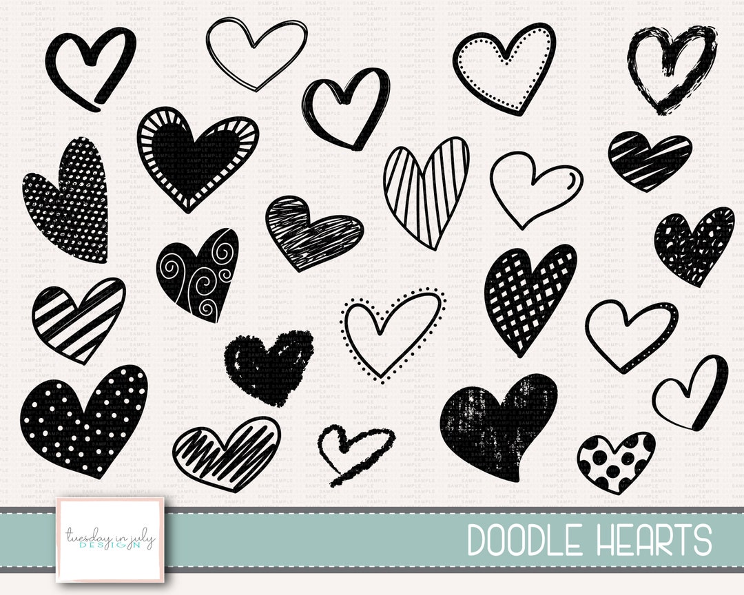 Hand Drawn Doodle Hearts Clipart Set – Commercial Use (digital Download ...