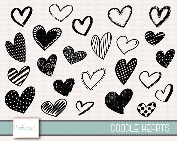 Doodle Hearts Hand Drawn Hearts Clipart Set Commercial Use | Etsy