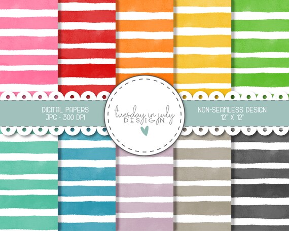 Watercolor Stripes Digital Paper-digital Papersscrapbook - Etsy