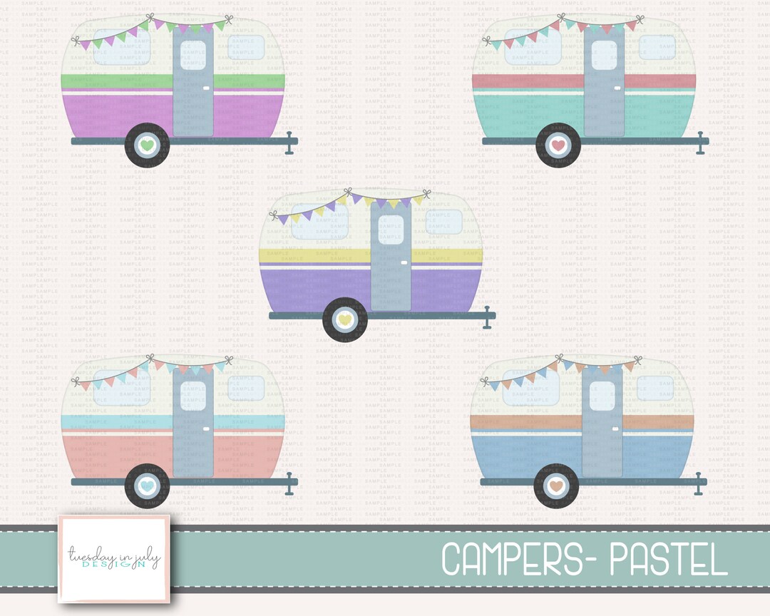 Vintage Camper (pastels) Camper With Bunting-camper-clipart Set ...
