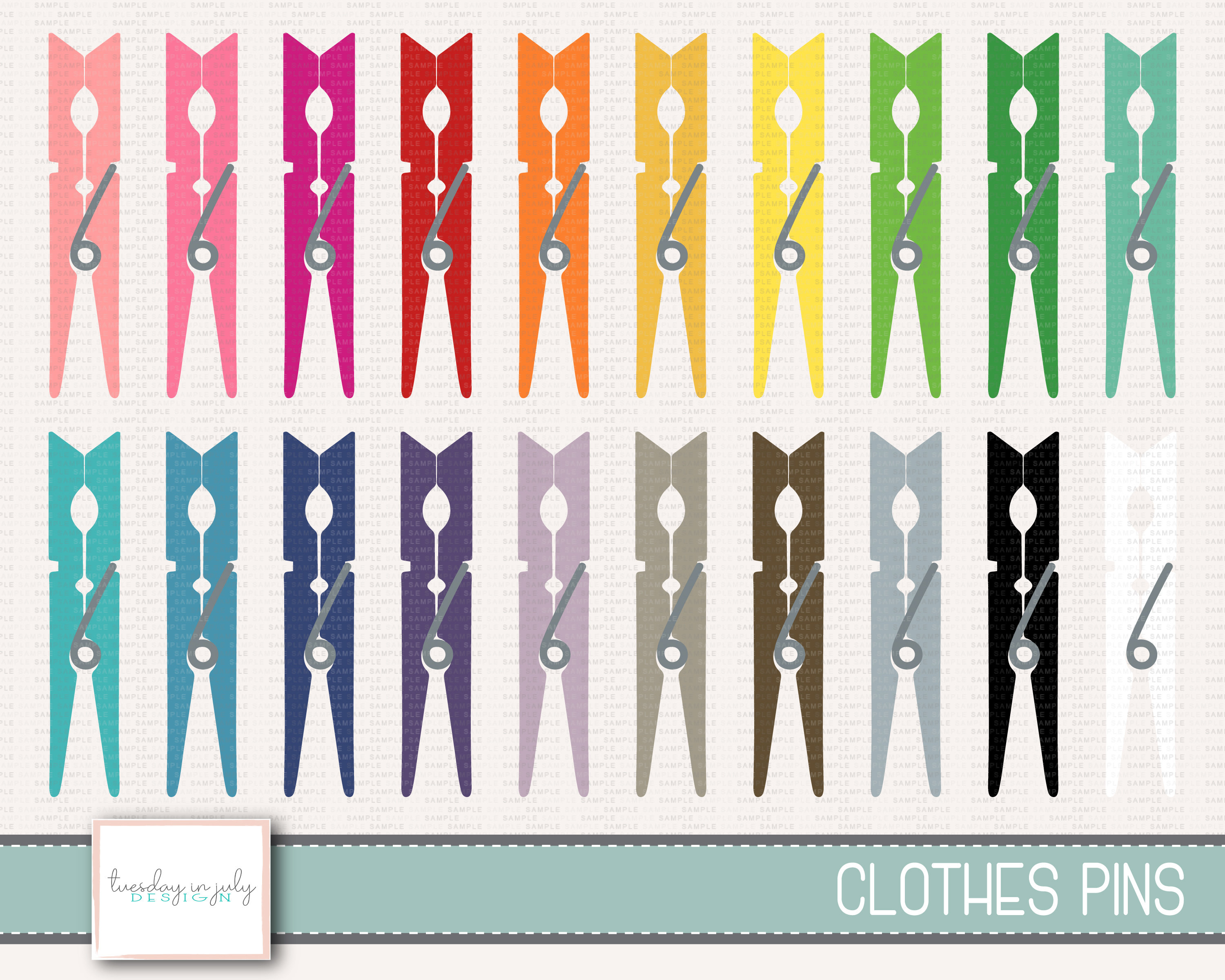 Clothes Pin Clothespin Hand Drawn Clipart Set Commercial - Etsy