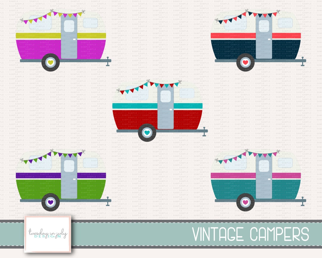 Vintage Camper- Camper With Bunting- Camper- Caravan- Clipart Set ...