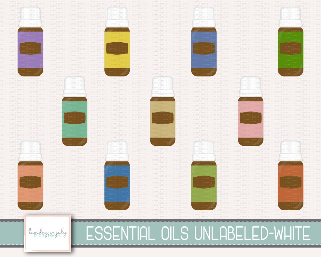 Unlabeled Essential Oil Bottles With White Top- Clipart Set, Commercial ...