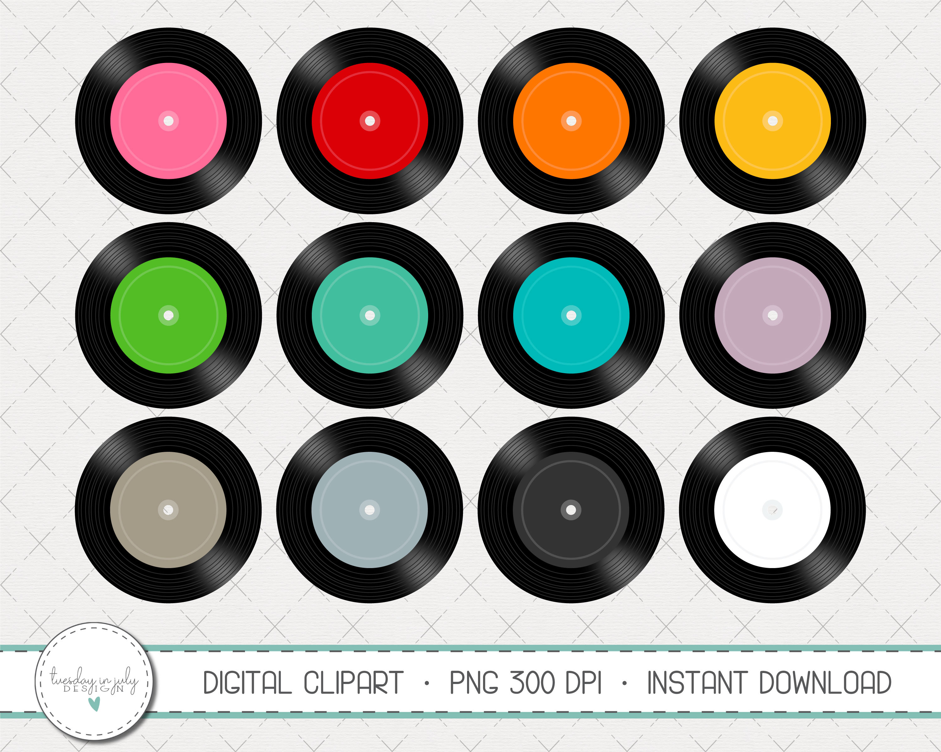 Vinyl Record Clipart Set, Old Record Clipart, Vintage Music Clipart ...