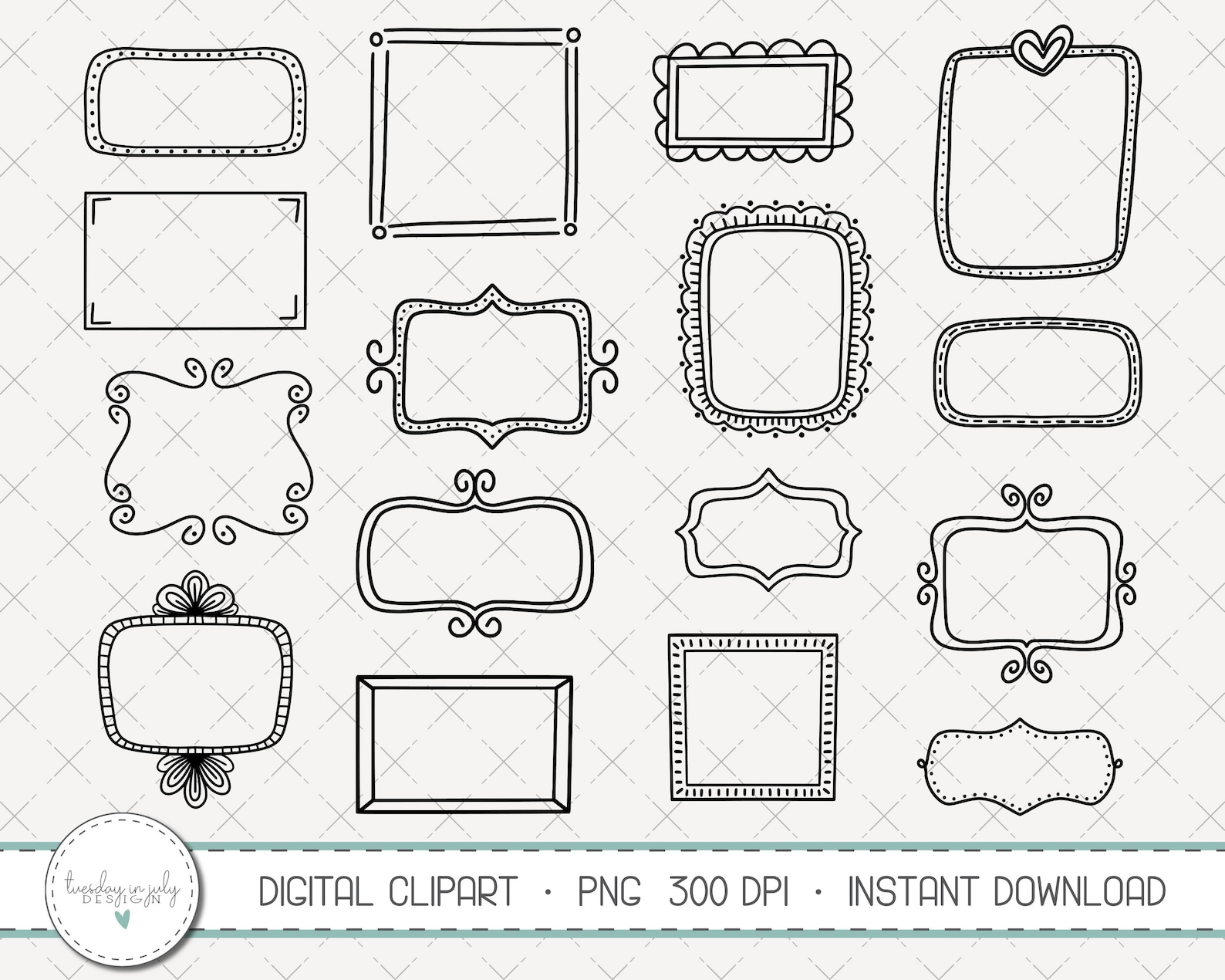 Doodle Frame Clipart Doodle Frames Square and Rectangle - Etsy