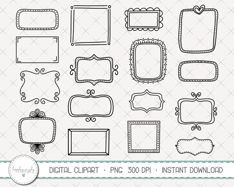 Doodle Frame Clipart, Doodle Frames, Square and Rectangle Doodle Frames ...