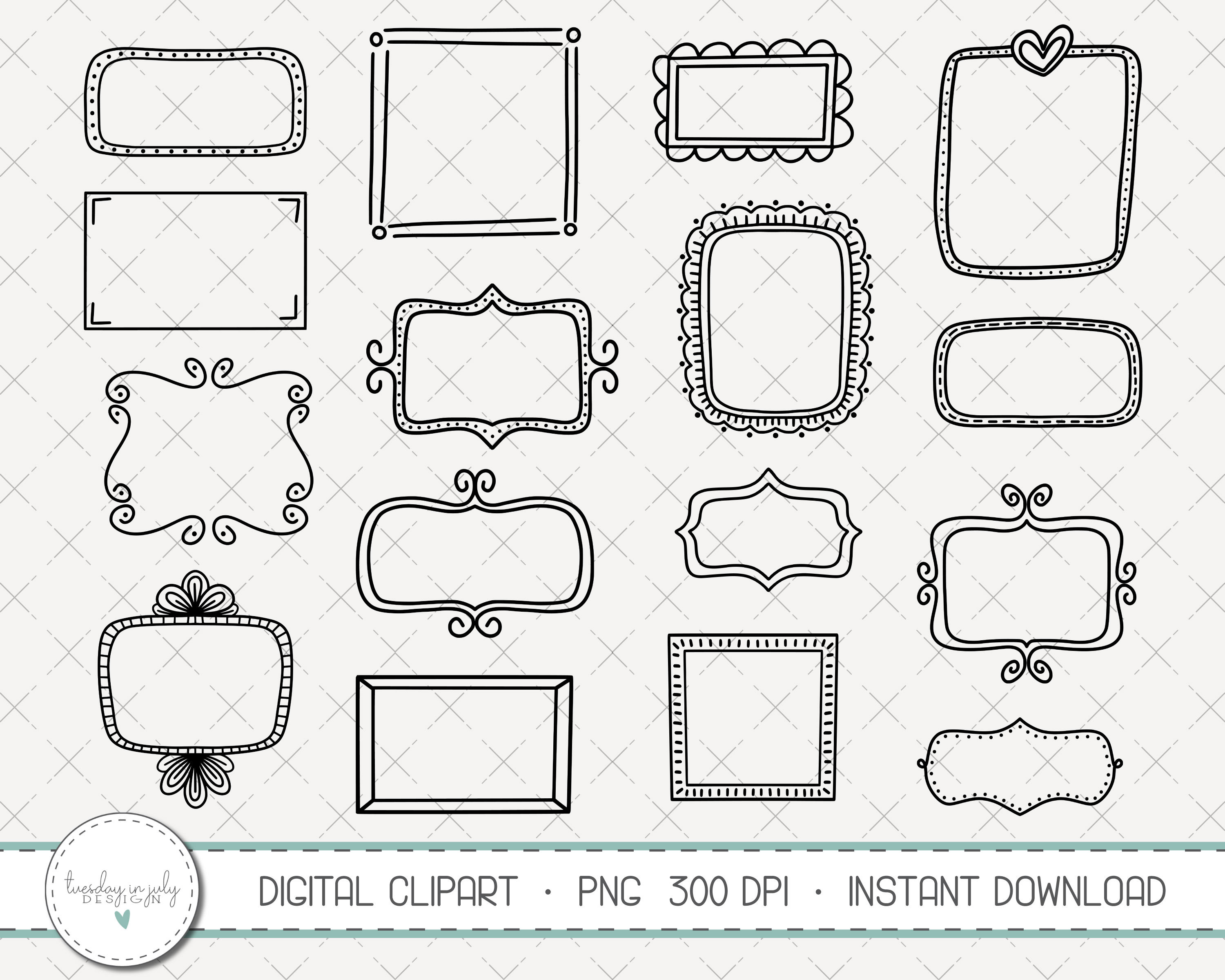 Doodle Frame Clipart, Doodle Frames, Square and Rectangle Doodle Frames ...