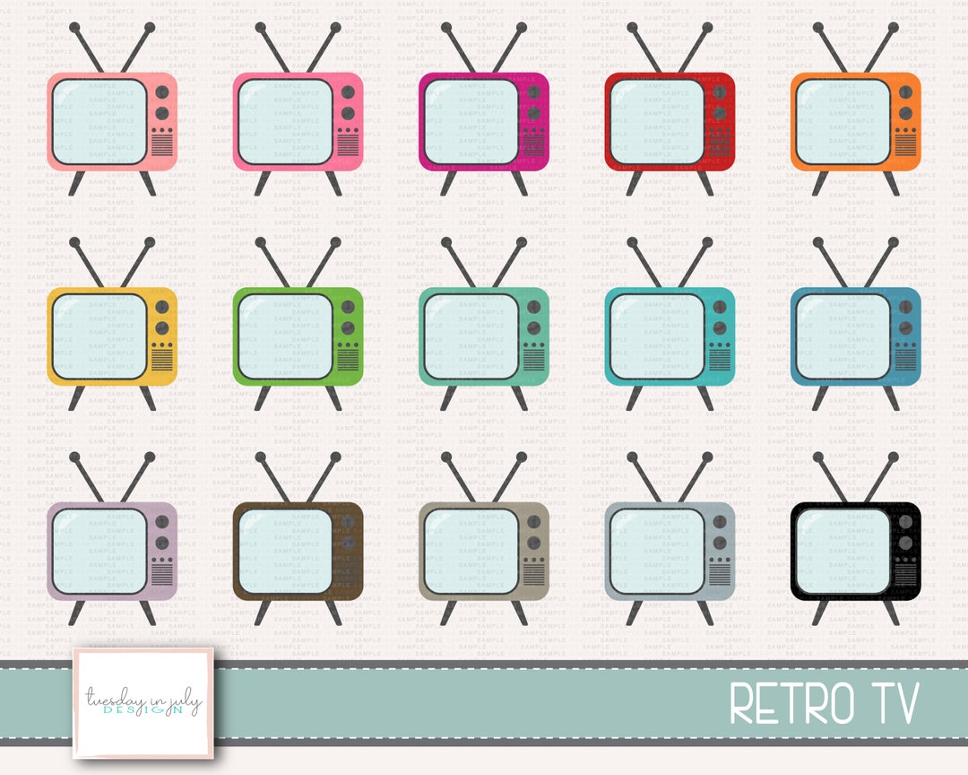 Retro Television- Retro TV- Vintage TV- Television- Clipart Set ...