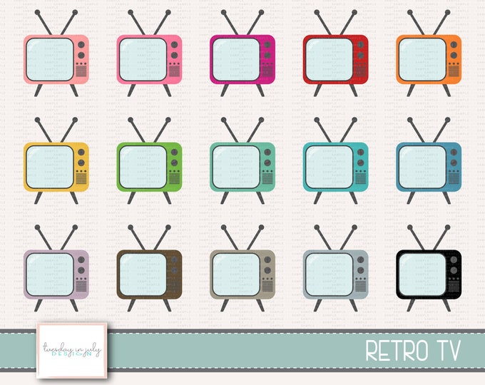 Retro TV Clipart, Vintage TV Clip Art, Television Clipart, Household ...