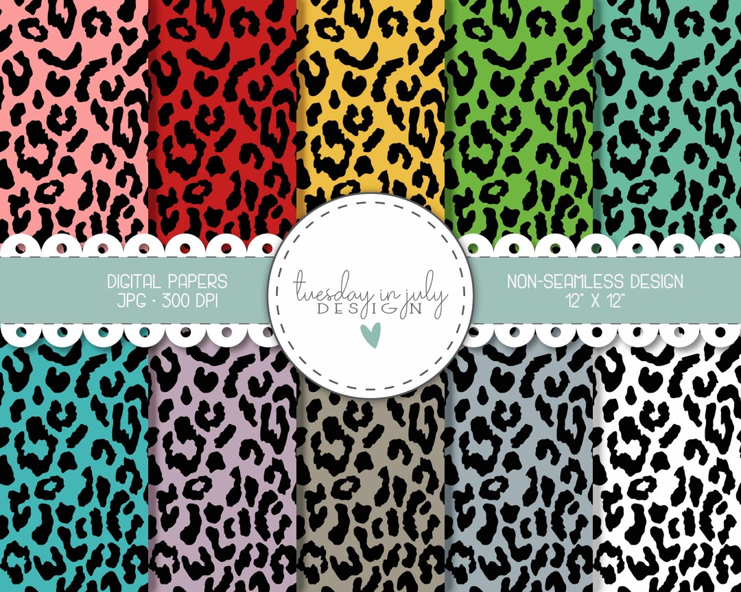 Leopard Print Colorful Digital Paper, Digital Patterns, Scrapbook ...