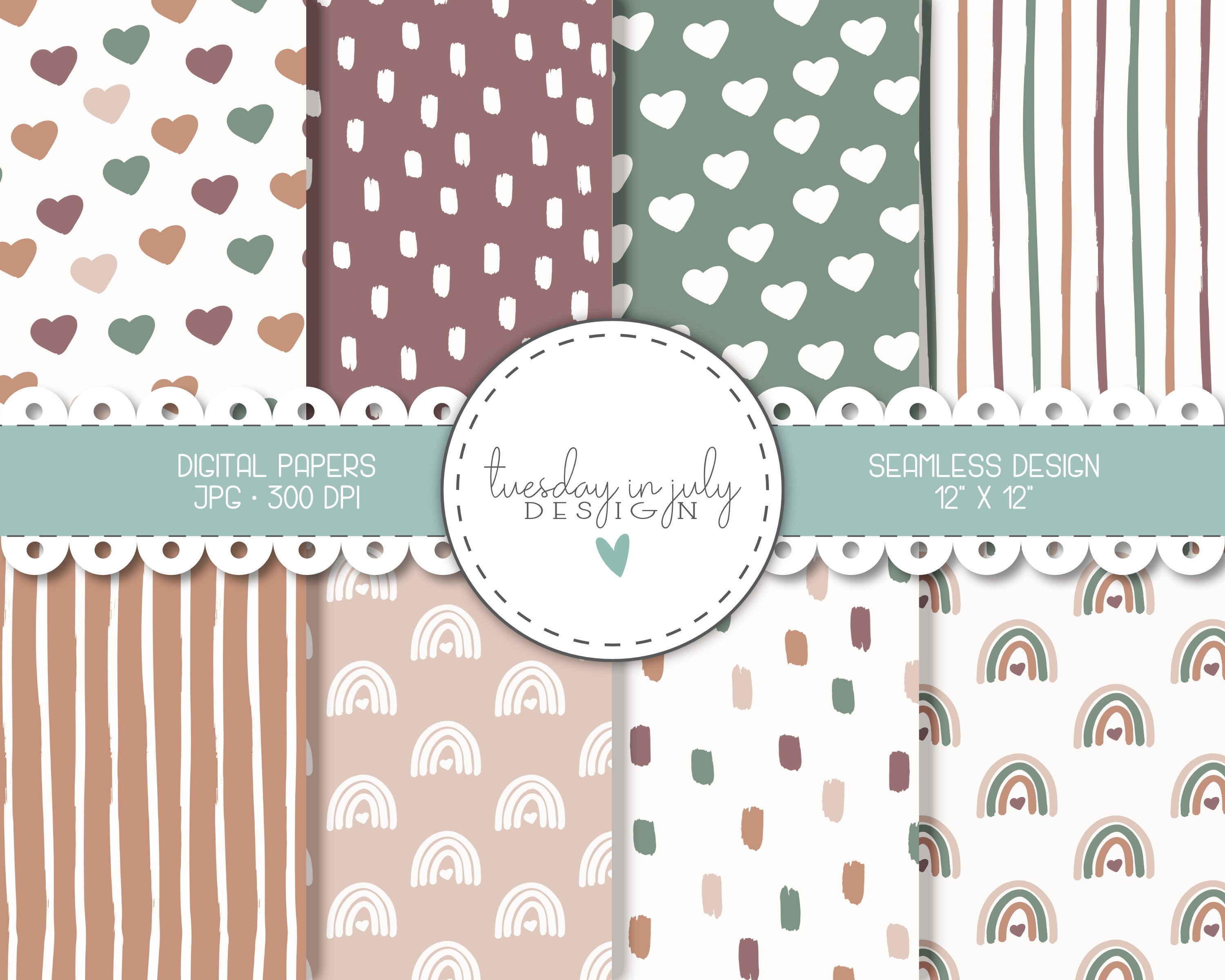 Printing & Printmaking Boho Rainbow Background Digital Paper Pack BOHO ...