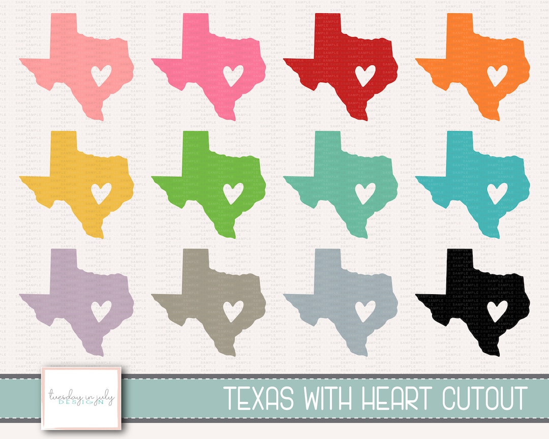 Texas With Heart Clipart Set, Hand Drawn State of Texas (digital ...