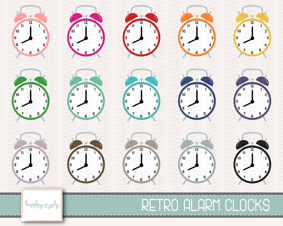 Alarm Clock-retro Clock- Clock- Clipart Set, Commercial Use, Instant ...