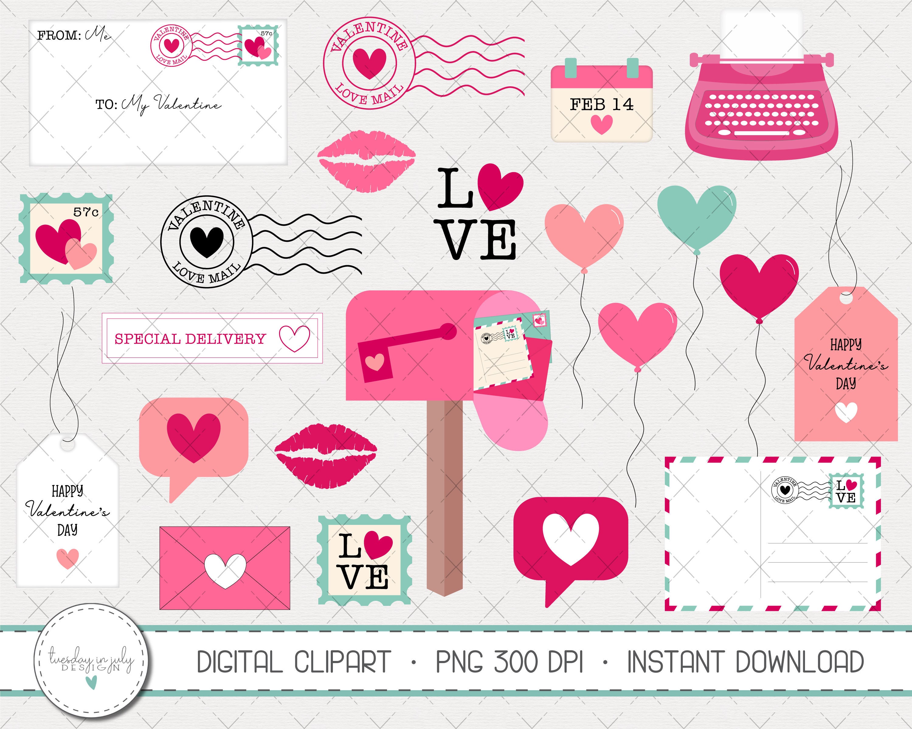Valentine's Day Clipart Set, Valentine Mail Clipart, Valentine Clipart ...