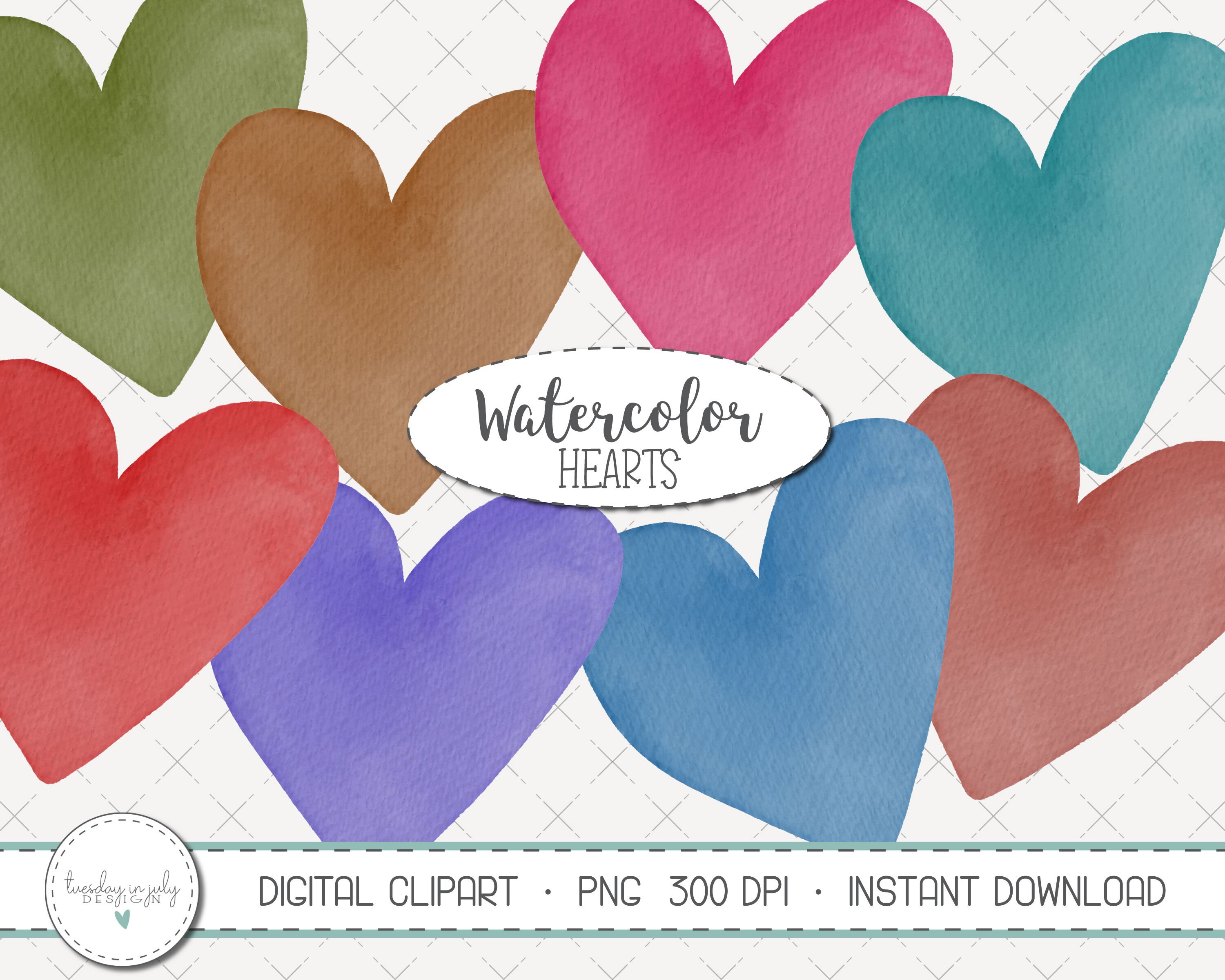 Watercolor Hearts Clipart Set Bold Watercolor Heart Clip | Etsy