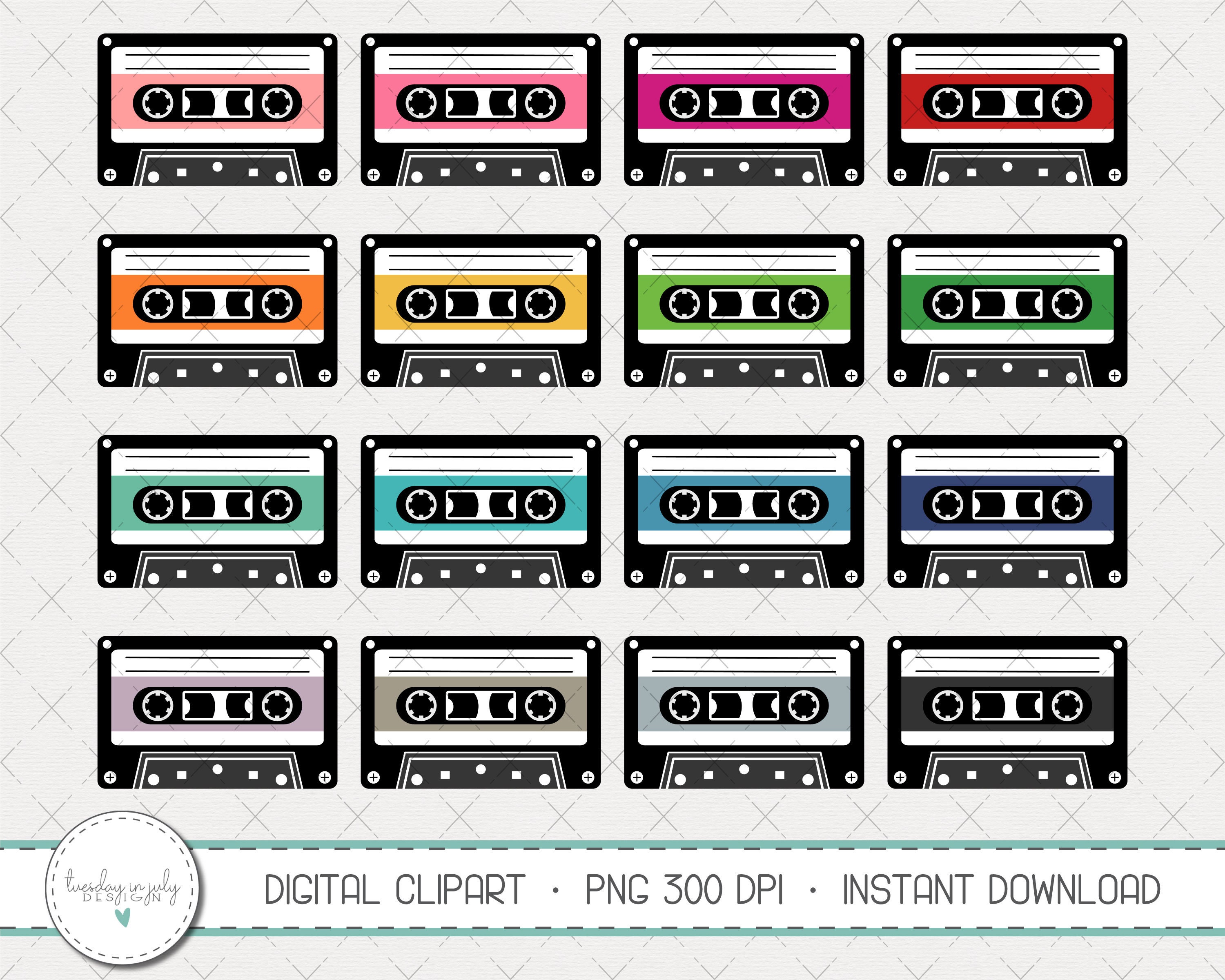 Cassette Tape Clipart Set, Cassette Tape PNG, Retro Cassette Tape PNG ...