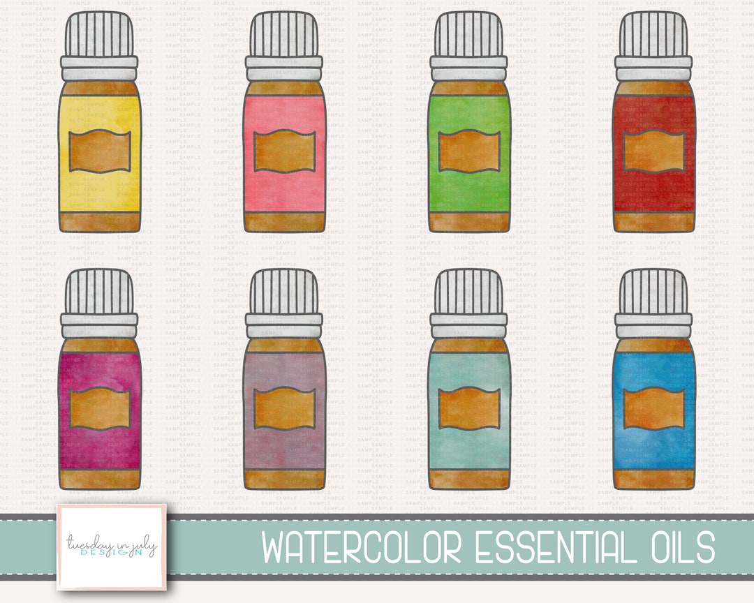 Watercolor Doodle Essential Oil Bottles Clipart Set, Essential Oil ...