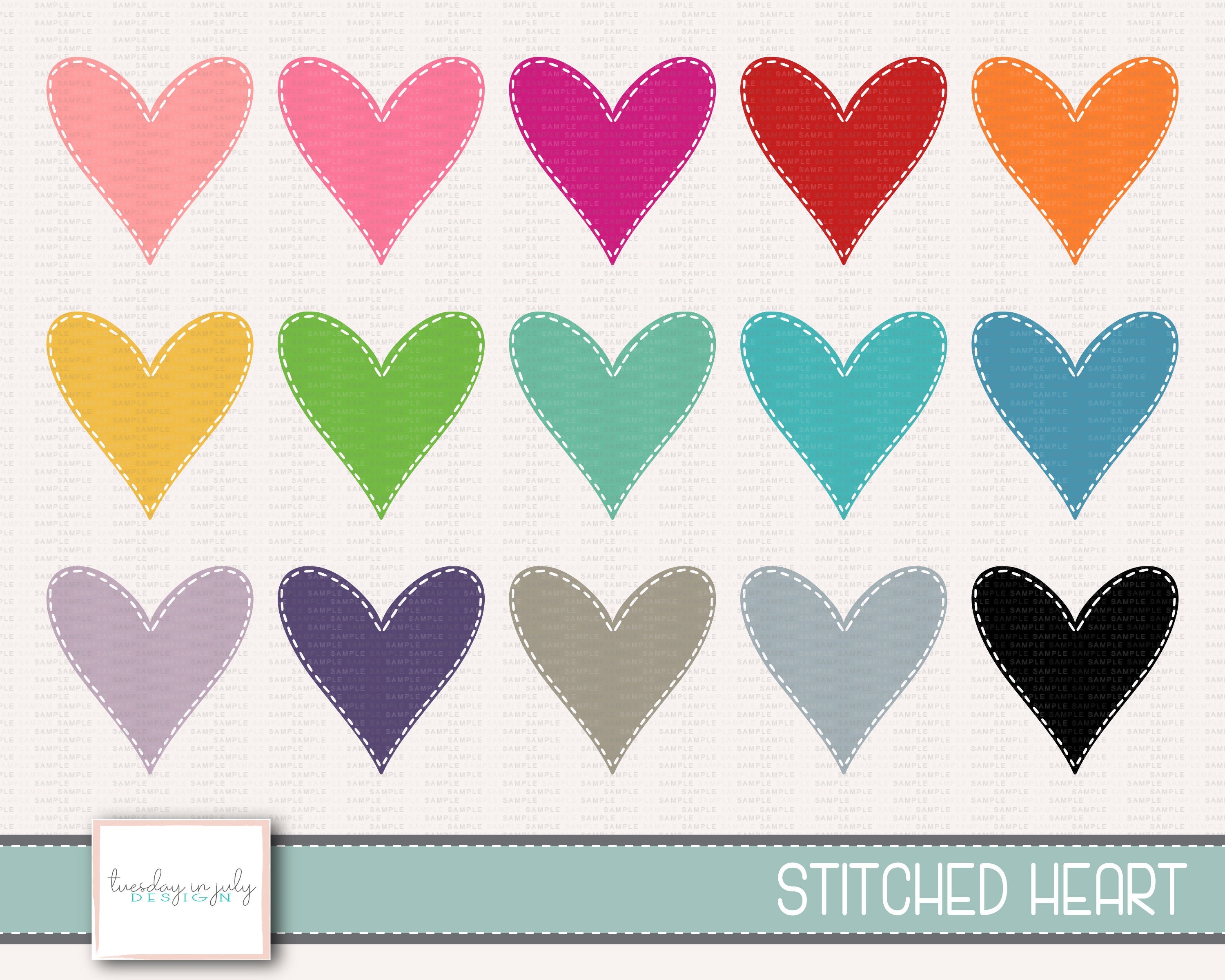 Stitched Heart Clipart Set Heart Commercial Use Instant | Etsy